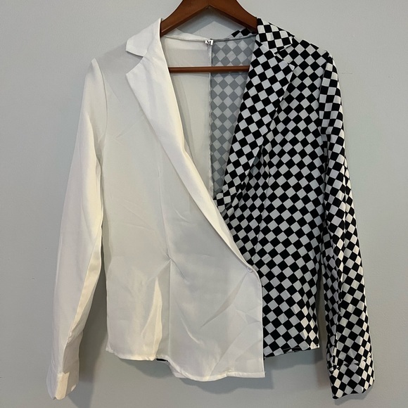 Tops | Checkerboard Satin Blouse | Poshmark